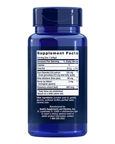 Life Extension PalmettoGuard Saw Palmetto & Beta-Sitosterol β Supports Healthy Prostate Function & Hormone Metabolism Health β Supplements for Men - Gluten-Free, Non-GMO β 30 softgels