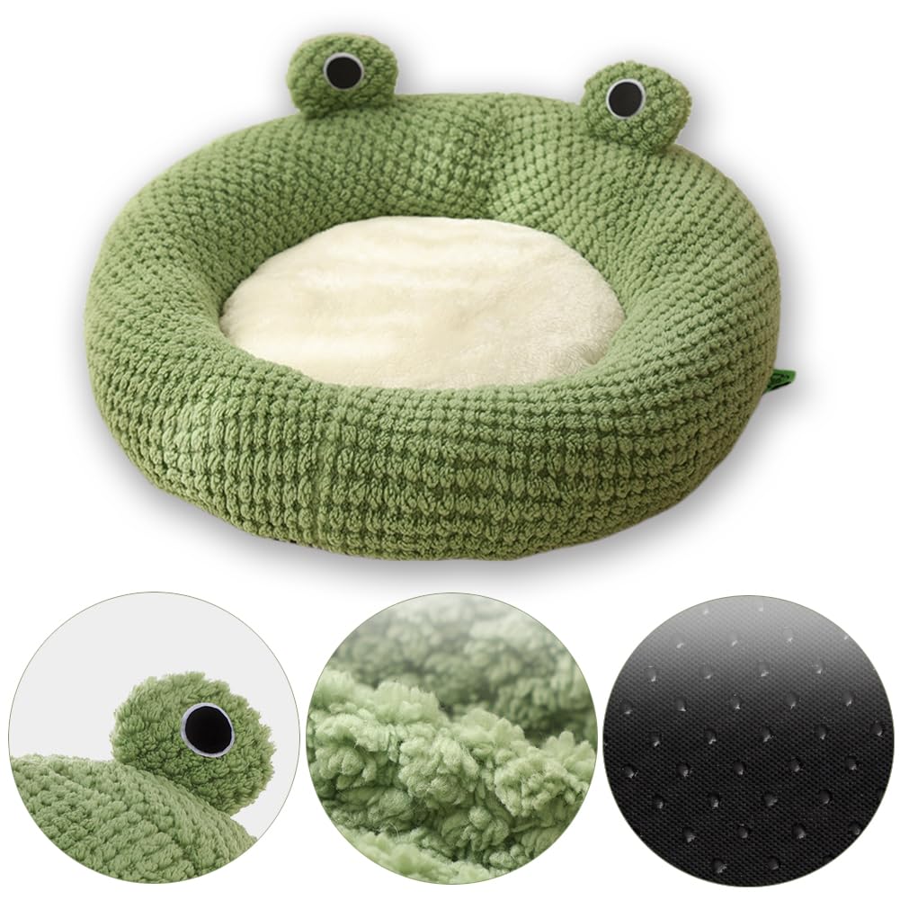 Dog Bed Cute Frog Pet Bed Comfortable Cozy Frog Plush Pet Beds for Small, Medium Dogs and Cats, Soft Funny Cute Plush Dog Beds, Fluffy Dog Beds with Non-Slip Bottom (19.7in, A)