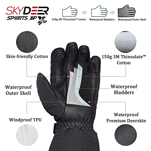 SKYDEER Waterproof Cold Weather Work Gloves with Premium Genuine Deerskin Leather and 150G 3M Thinsulate Insulation (SD8659T/M)