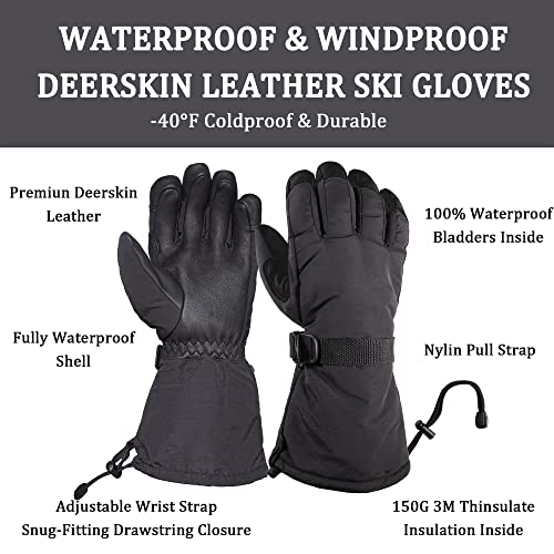 SKYDEER Waterproof Cold Weather Work Gloves with Premium Genuine Deerskin Leather and 150G 3M Thinsulate Insulation (SD8659T/M)