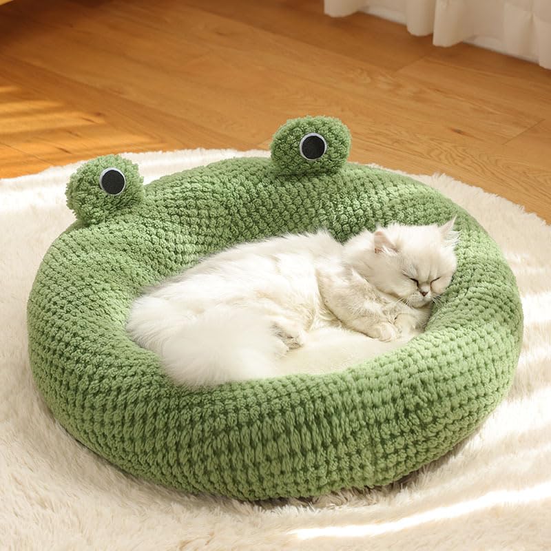 Dog Bed Cute Frog Pet Bed Comfortable Cozy Frog Plush Pet Beds for Small, Medium Dogs and Cats, Soft Funny Cute Plush Dog Beds, Fluffy Dog Beds with Non-Slip Bottom (19.7in, A)