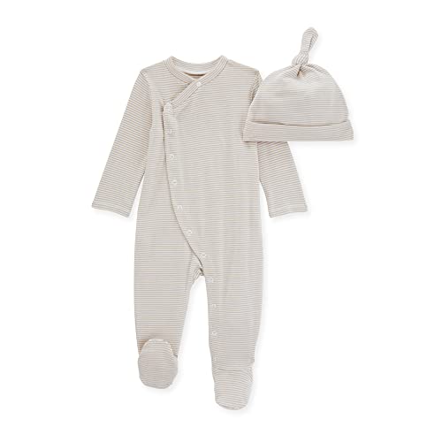 Burt's Bees Baby Baby Boys' Romper Jumpsuit, 100% Organic Cotton One-Piece Coverall, Fossil Micro Stripe, Newborn