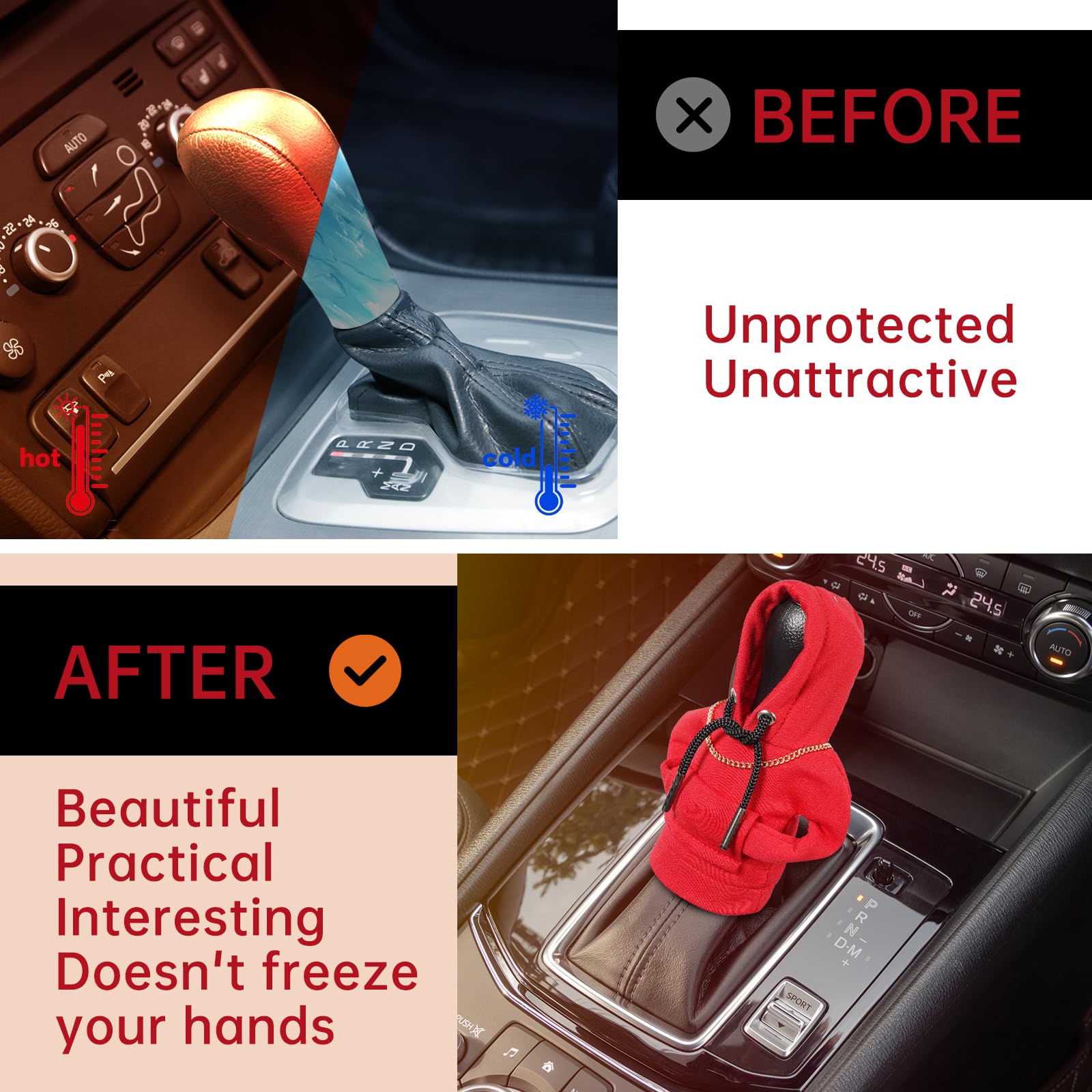 Yajeea Car Gear Shift Hoodie, Funny Mini Hoodie Car Decor, Winter Warm Universal Fit Shift Knob Cover, Automotive Interior Accessories Gift