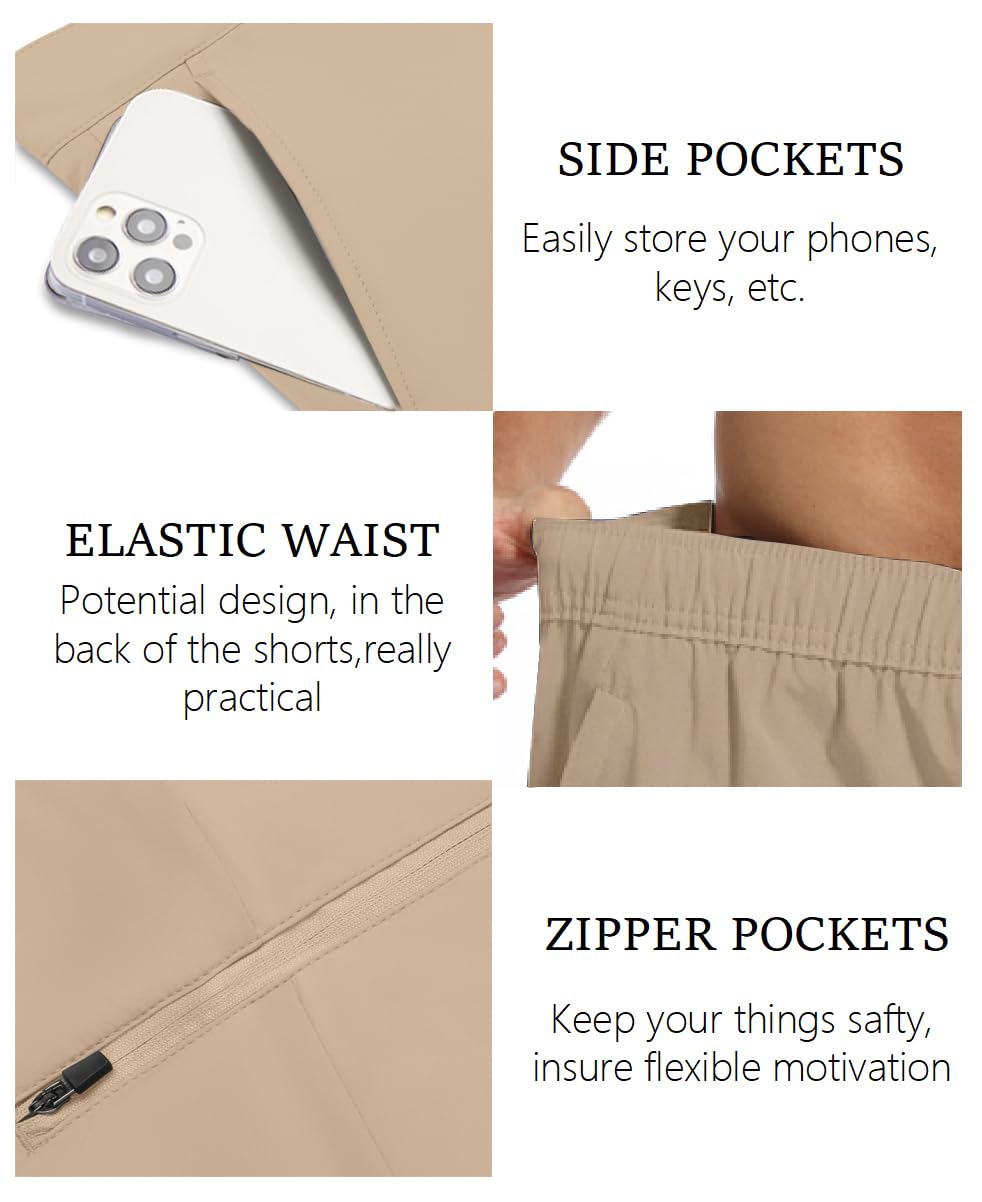 COOFANDY Mens Casual Shorts Stretch Flat Front Hybrid Shorts Lightweight Quick Dry Hiking Golf Daily Shorts with Pockets Khaki