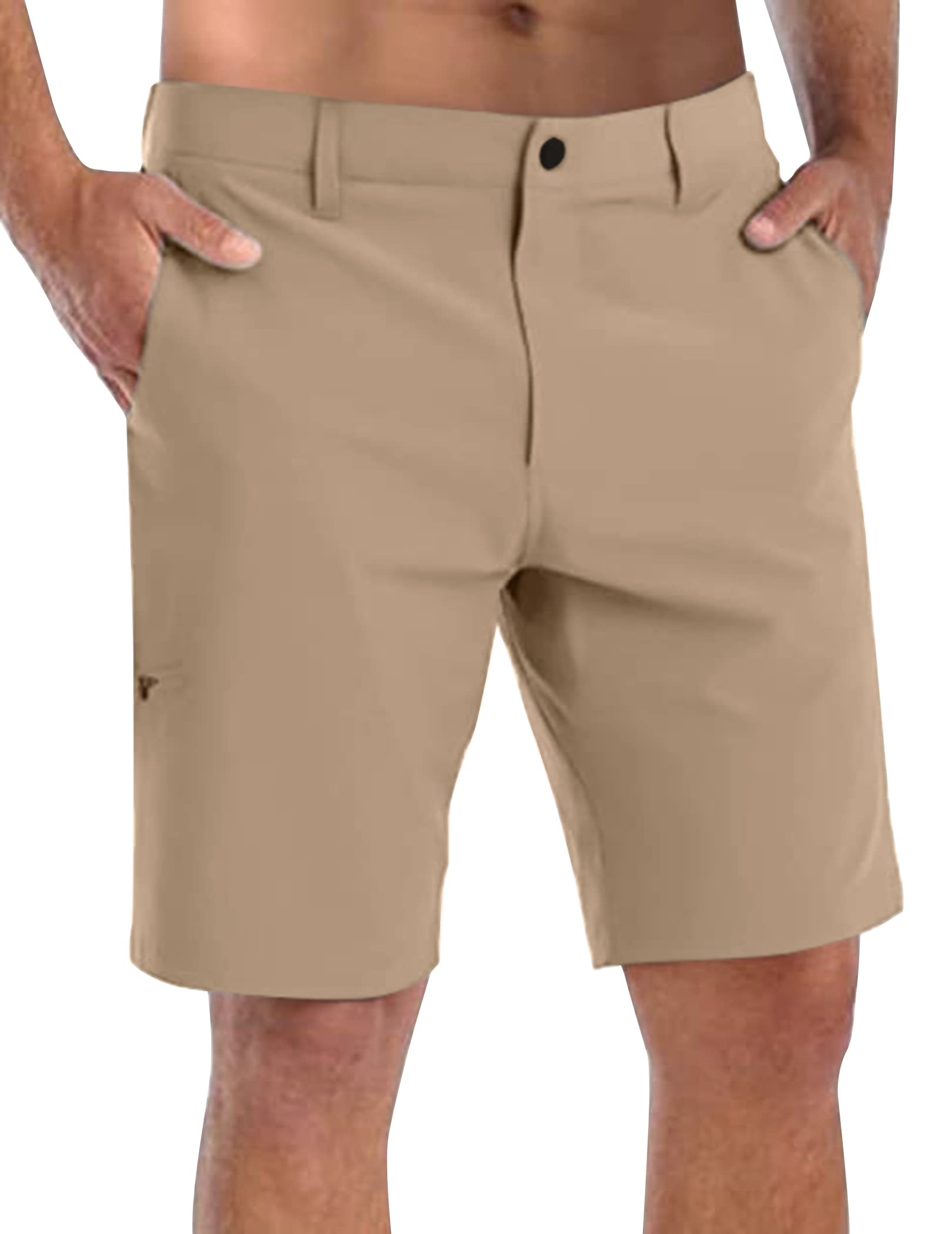 COOFANDY Mens Casual Shorts Stretch Flat Front Hybrid Shorts Lightweight Quick Dry Hiking Golf Daily Shorts with Pockets Khaki