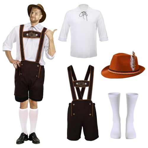 Newcotte Set of 4 German Bavarian Oktoberfest Costume Set for Men Adult Costume for Dress Party and Beer Festival (XL)