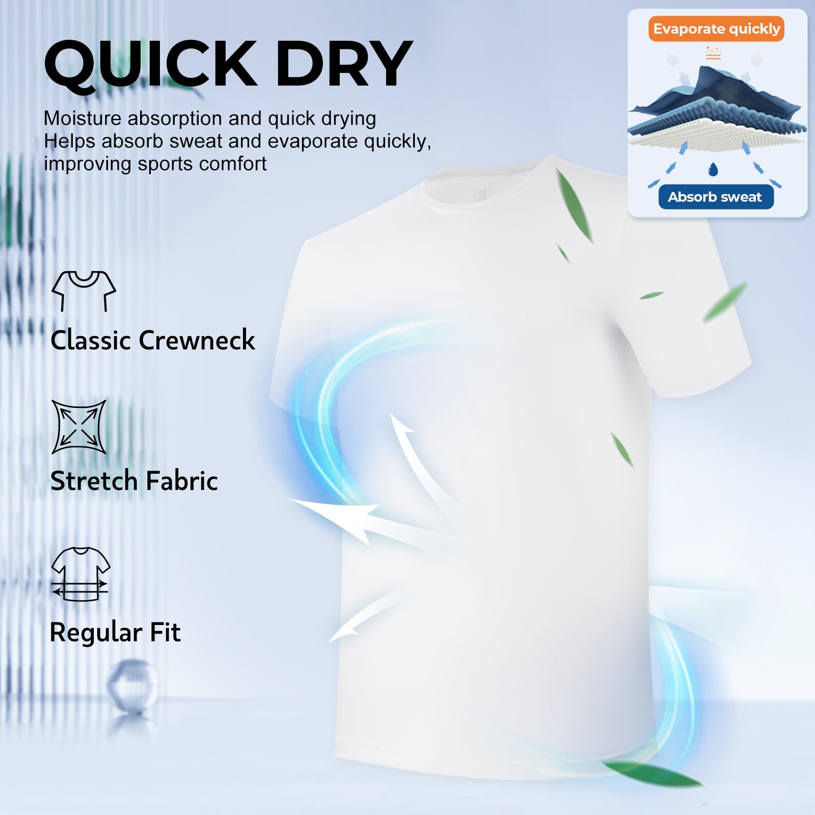 BAMBOO COOL Men's Undershirt Moisture-Wicking T-Shirts Stretch Crewneck Soft Tees for Men,3 Pack(2XL)