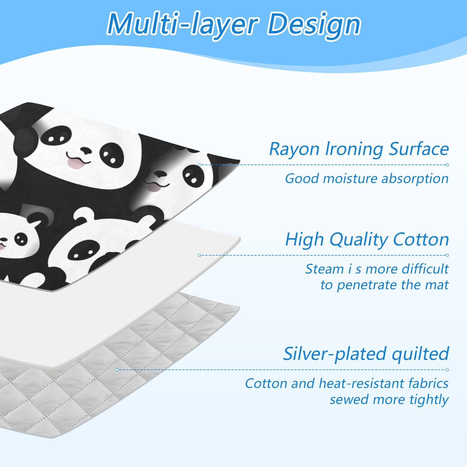 GOODOLD Cute Panda Ironing Mat Portable Travel Ironing Pad for Washer,Dryer,Table Top, Iron Board Alternative Cover, Large Heat Resistant Ironing Blanket