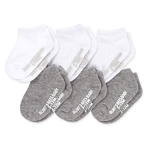 Burt's Bees Baby, Unisex Baby, 6-pack Ankle With Non-slip Grips, Made With Organic Cotton Casual Sock, Heather Grey/White, 3-12 Months US