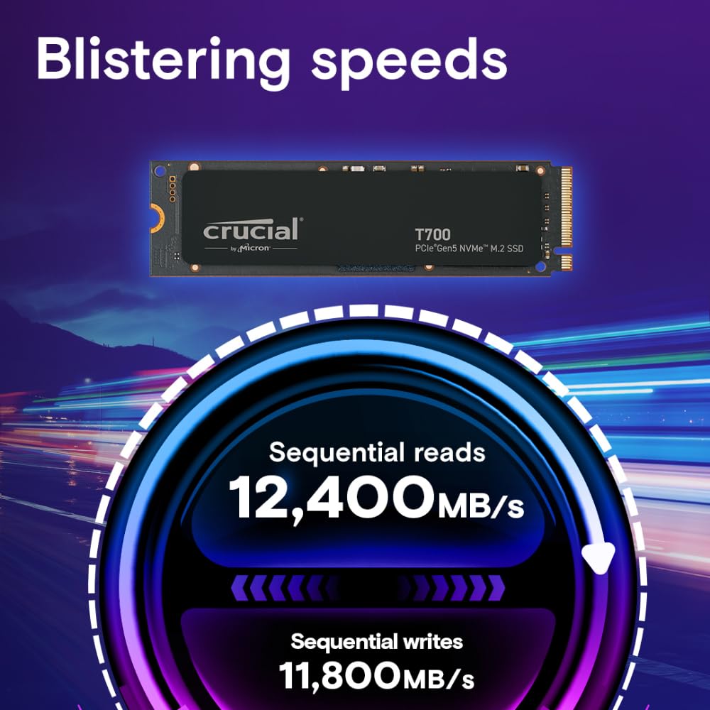 Crucial T700 1TB Gen5 NVMe M.2 SSD - Up to 11,700 MB/s - DirectStorage Enabled - CT1000T700SSD3 - Gaming, Photography, Video Editing & Design - Internal Solid State Drive