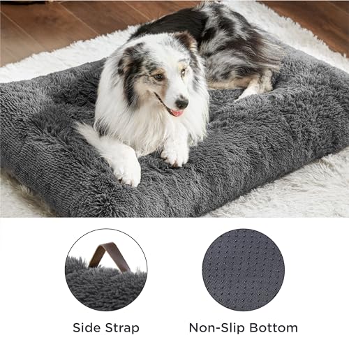Bedsure Extra Large Dog Bed Washable, Plush Calming Dog Crate Beds for Large Breed, Fulffy Dogs Sleeping Mat, Anti-Slip Pet Kennel Pad, 41" x 29", Dark Grey