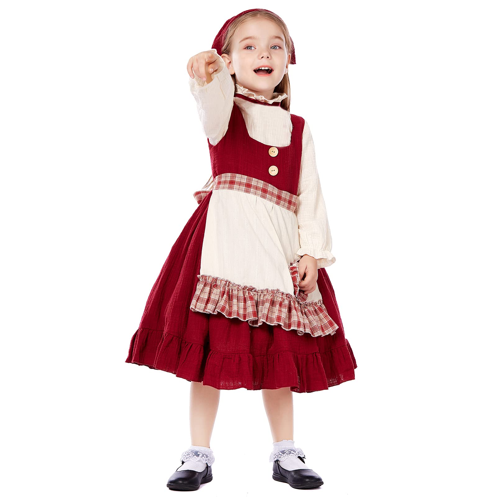 LANBETI Girls Oktoberfest Dress Little Red Riding Cosplay Costume German Bavarian Dirndl Dresses 4 Piece Set