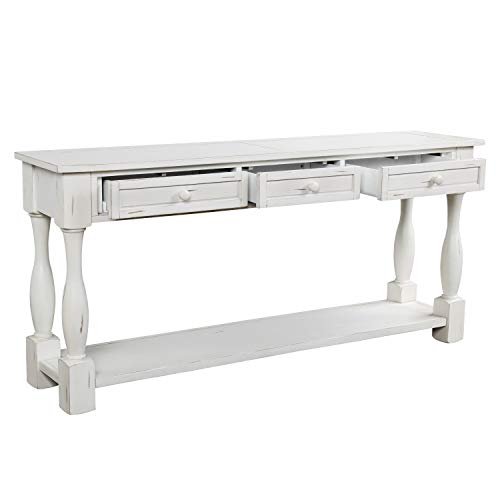Goohome 64" Long Extra-Thick Console Table Sofa Table with 3 Drawers and Bottom Shelf, Open Countertop, Retro Mediterranean Style Solid Wood Accent Entryway Table for Hallway Living Room