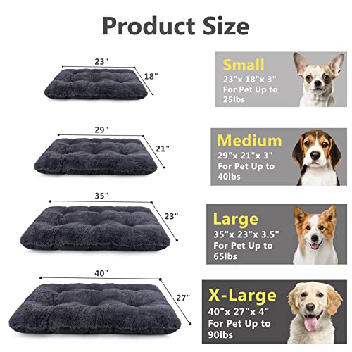 JOEJOY Large Dog Bed Crate Pad, Deluxe Plush Washable Dog Beds Fulffy Soft Kennel Pad Anti-Slip Pet Sleeping Mat for Extra Large Medium Small Dogs, 40" x 27", Grey