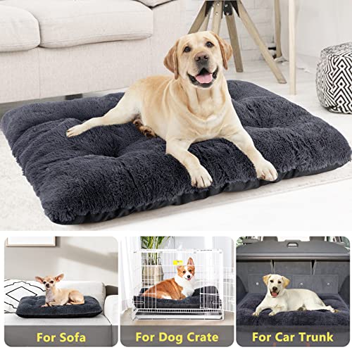 JOEJOY Large Dog Bed Crate Pad, Deluxe Plush Washable Dog Beds Fulffy Soft Kennel Pad Anti-Slip Pet Sleeping Mat for Extra Large Medium Small Dogs, 40" x 27", Grey
