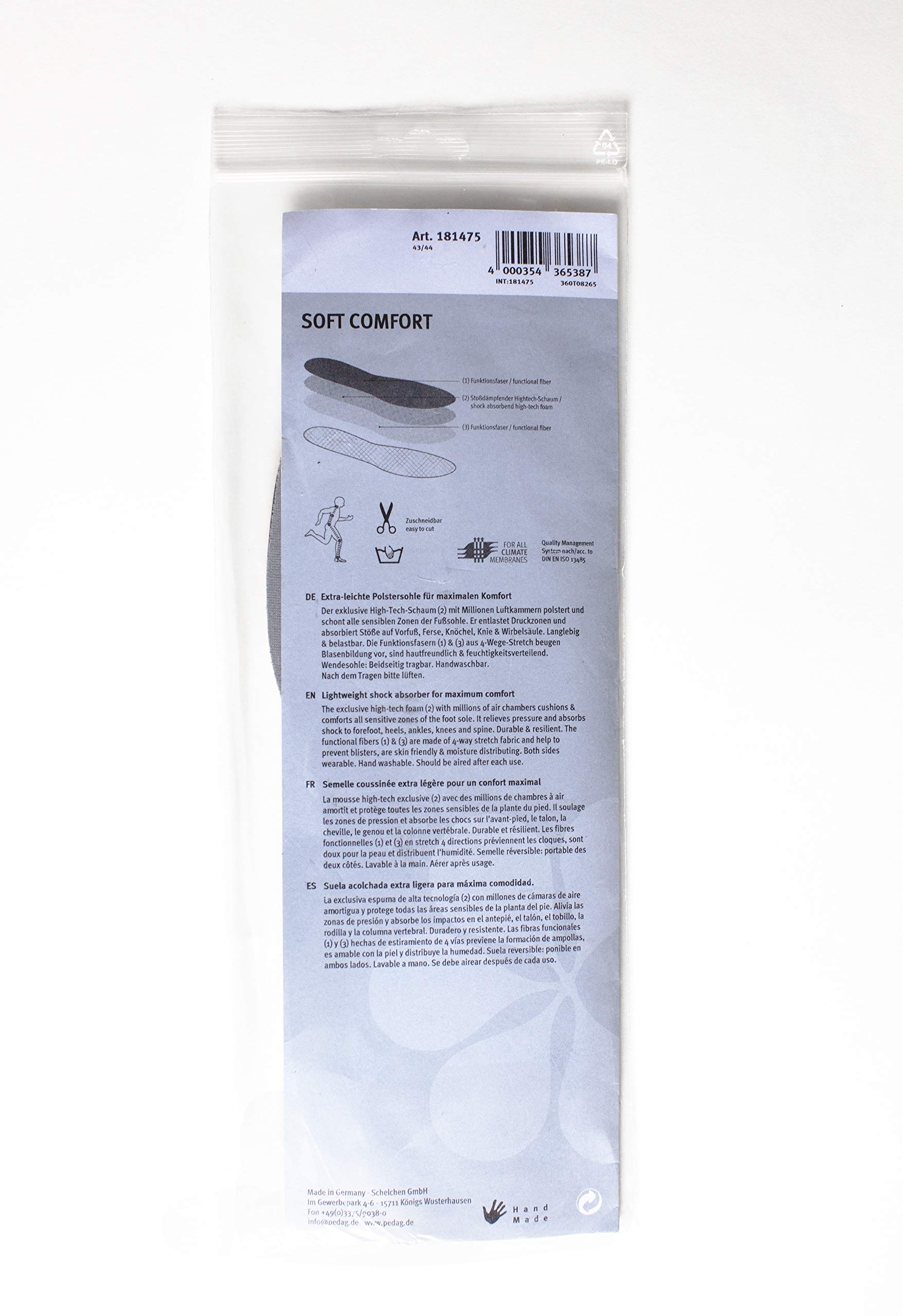 Pedag Soft Comfort German Made Neoprene Replacement RX Insole, Trimmable, Size Men 10/11