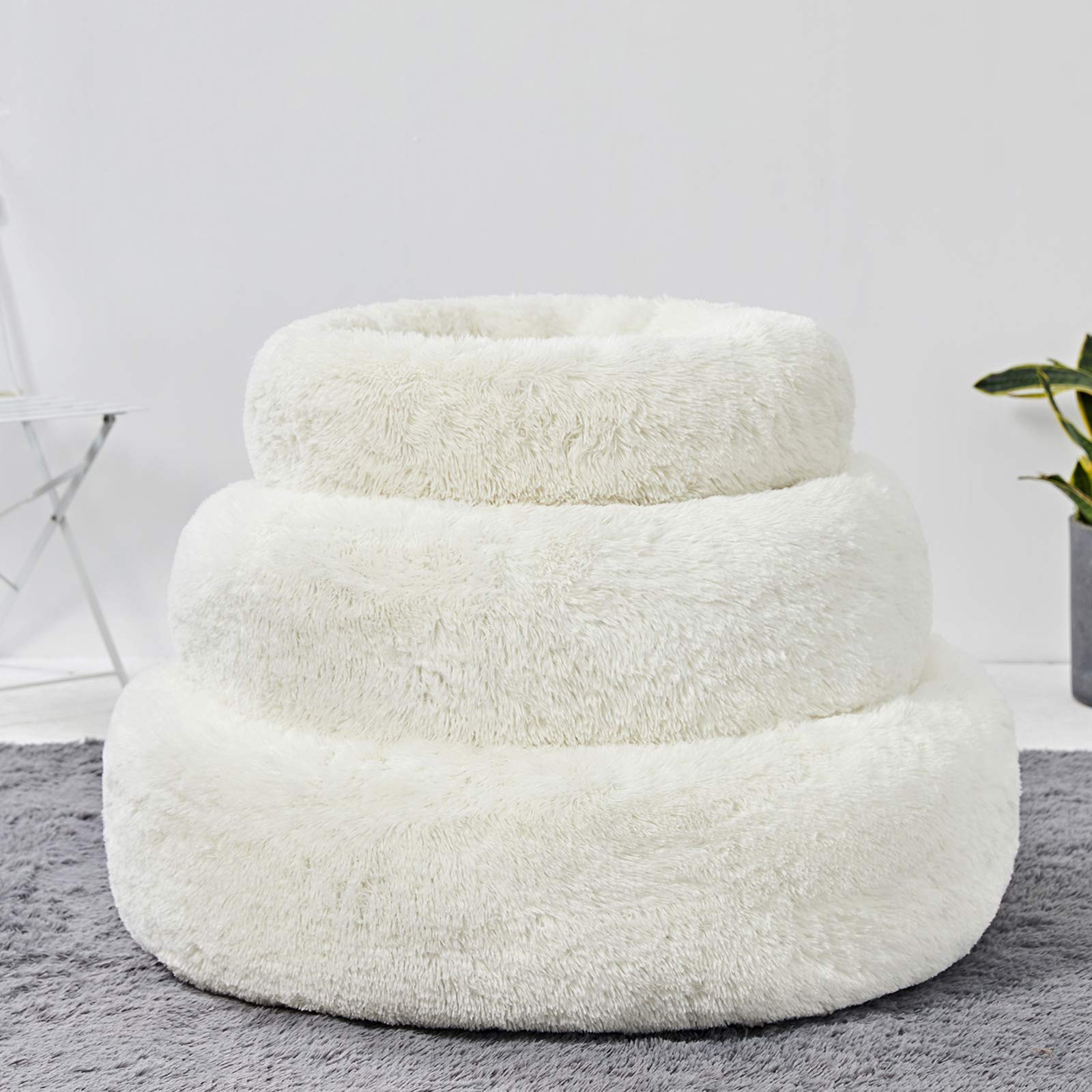 Washable Dog Round Bed Large, Donut Dog Bed Large Dog, Comfy Dog Calming Cuddler Bed