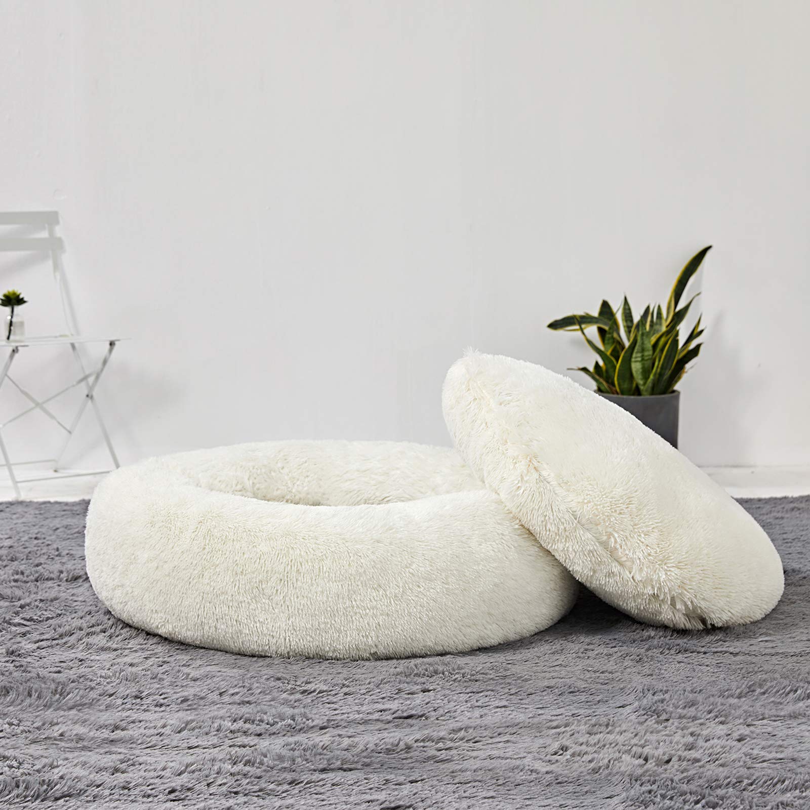 Washable Dog Round Bed Large, Donut Dog Bed Large Dog, Comfy Dog Calming Cuddler Bed