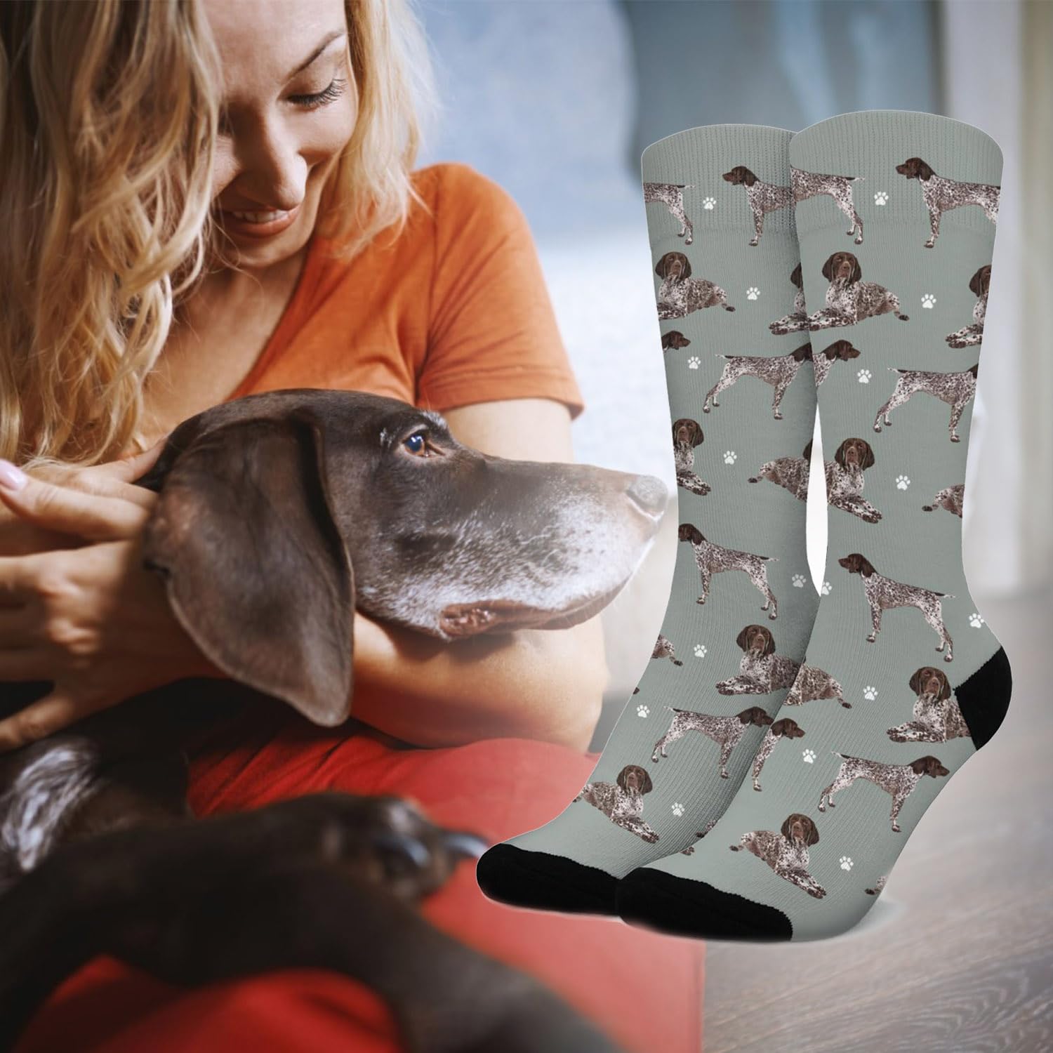 Subvise Funny German Shorthaired Pointer Dog Crew Socks,Personalized Pet Athletic Winter Socks for Men Women (German Shorthaired Pointer)