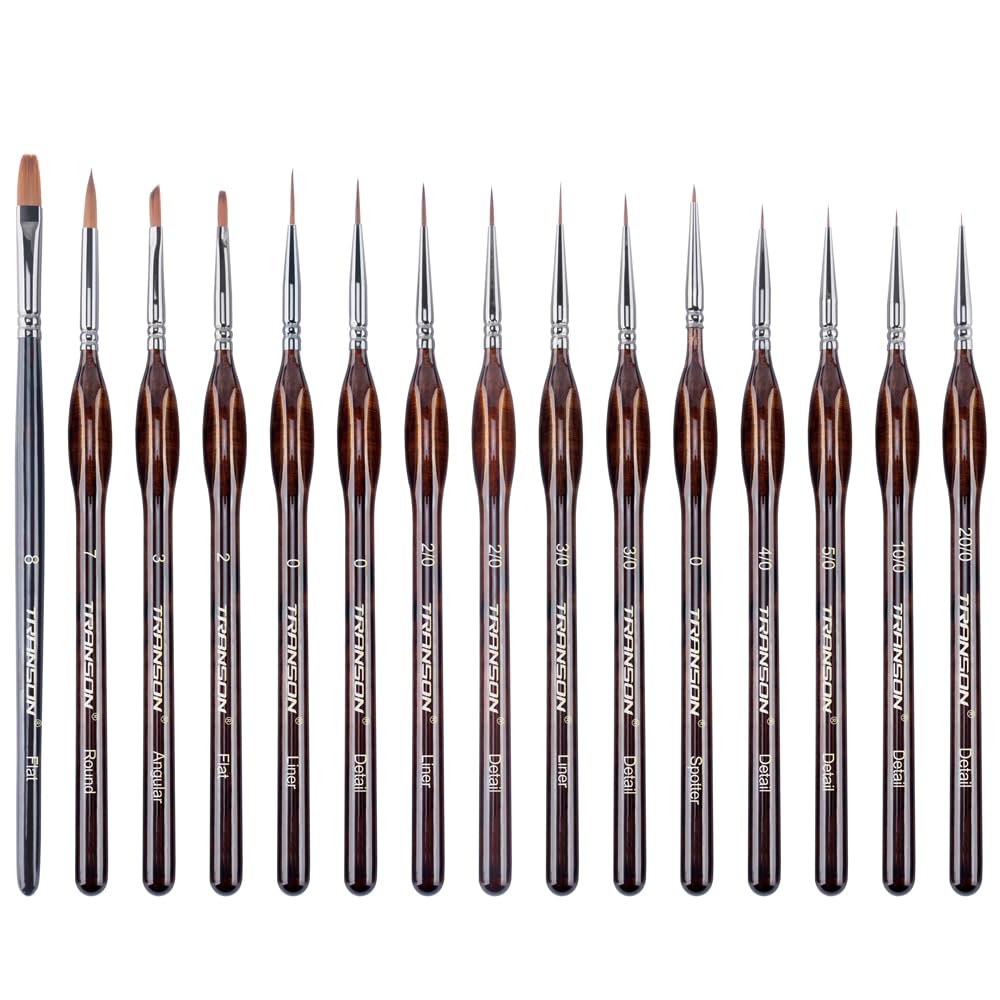 Transon Artist Detail Paint Brushes with Case 15pces for Model Miniature Painting