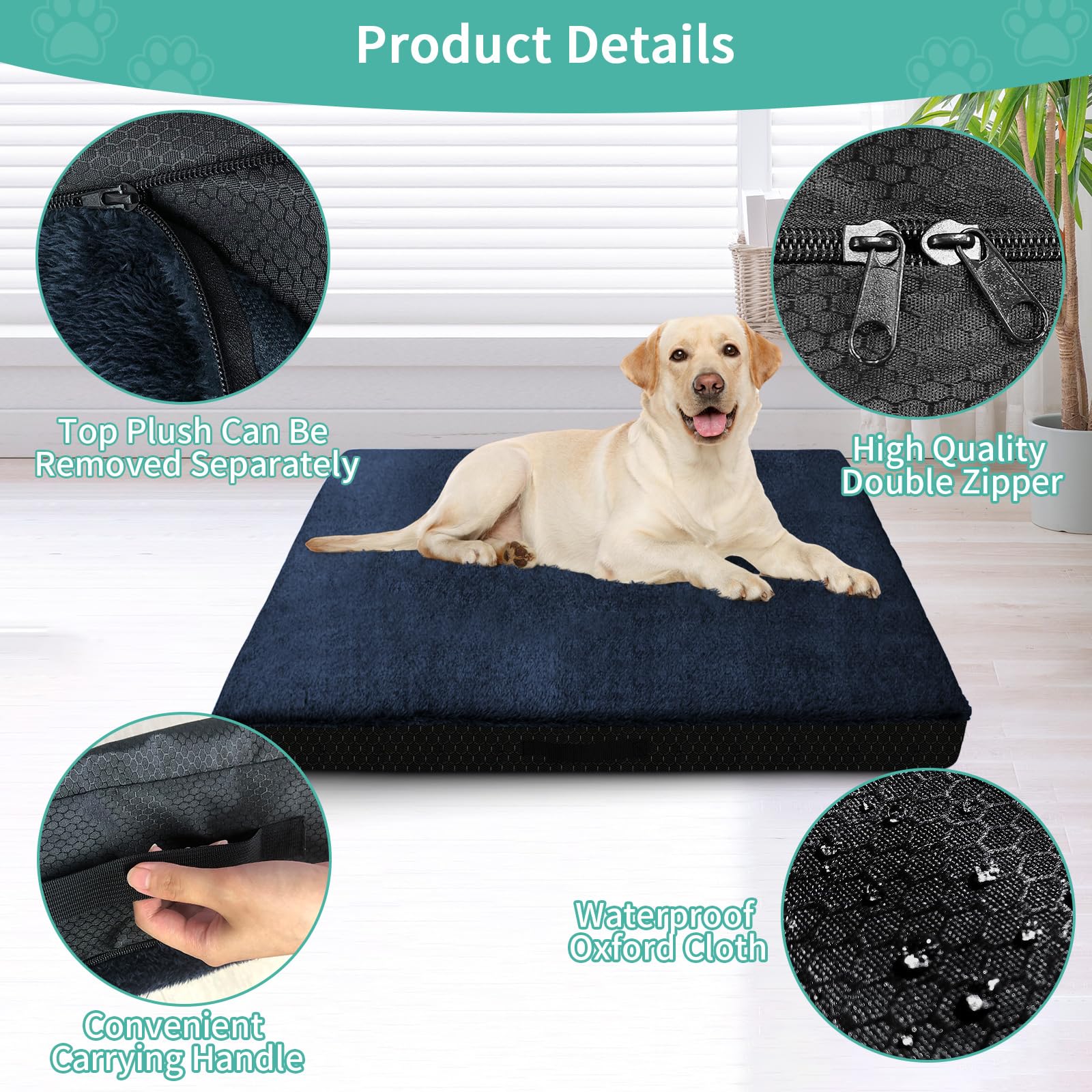 COSHNIBI Dog Bed Covers Replacement Washable,Waterproof Bed Covers Soft Plush Replacement with Zipper & Removable for Dog/Cat 30''Lx20''Wx4''H-Navy Blue