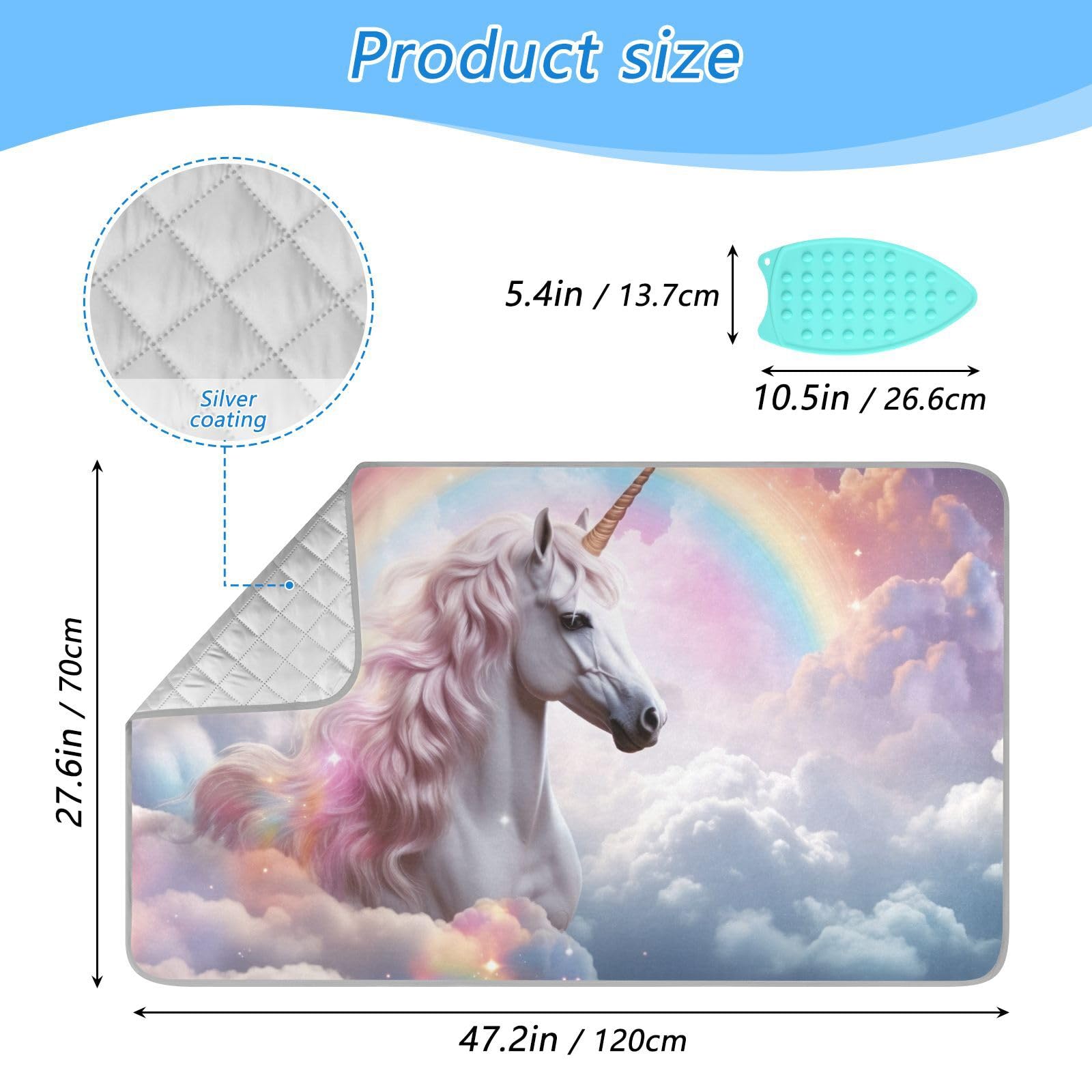 GOODOLD Rainbow Unicorn Ironing Mat Portable Travel Ironing Pad for Washer,Dryer,Table Top, Iron Board Alternative Cover, Large Heat Resistant Ironing Blanket