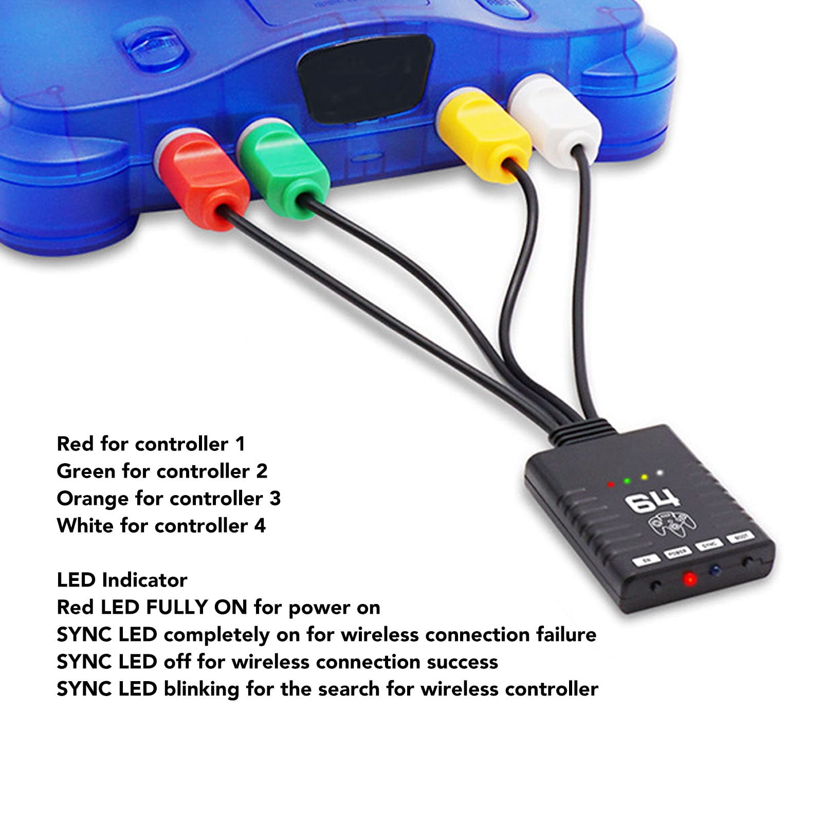Wireless Controller Adapter for N64 Console, Multiplayer Bluetooth Controller Adapter Support 4 Player, for Xbox One S, Xbox Series X S, Switch Pro, , Retro Bit, PS3, Ps4,
