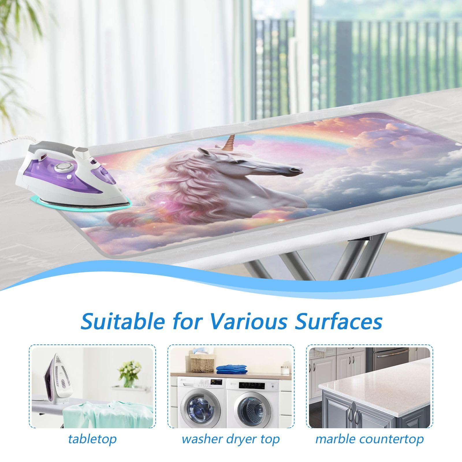 GOODOLD Rainbow Unicorn Ironing Mat Portable Travel Ironing Pad for Washer,Dryer,Table Top, Iron Board Alternative Cover, Large Heat Resistant Ironing Blanket