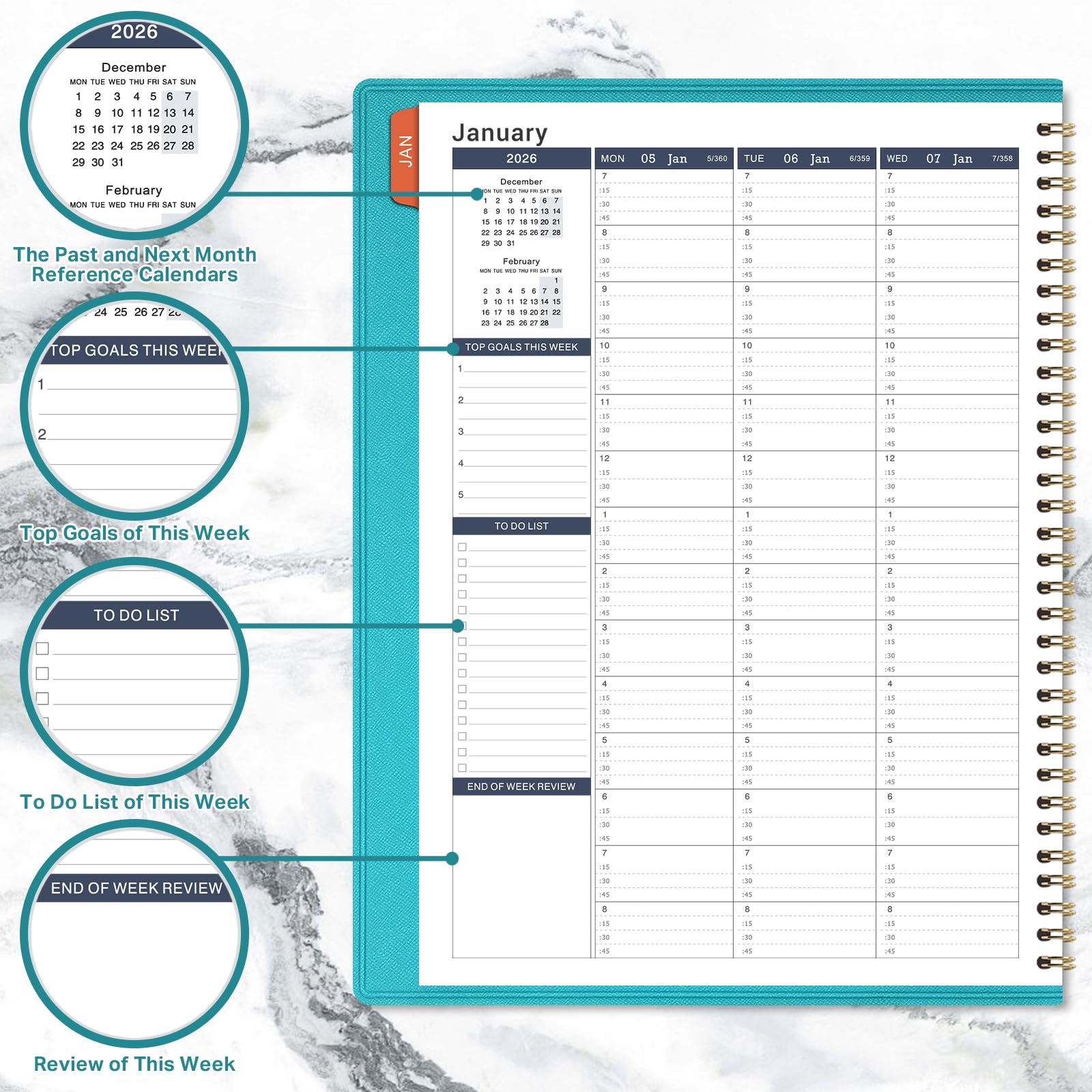 Weekly Appointment Book 2023 - Daily Hourly Planner 2023, January 2023- December 2023, 8.4" x 10.6", 15-Minute Interval, Flexible Soft Cover, Twin-Wire Binding, Perfect for Your Life
