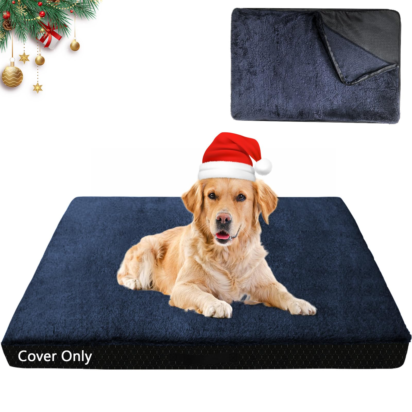COSHNIBI Dog Bed Covers Replacement Washable,Waterproof Bed Covers Soft Plush Replacement with Zipper & Removable for Dog/Cat 30''Lx20''Wx4''H-Navy Blue