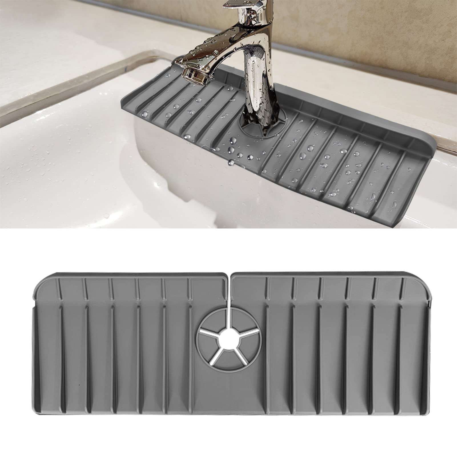 MLGDA Silicone Faucet Water Catcher Mat,Faucet Sink Splash Guard, Sink Draining Pad Behind Faucet,Drip Protector Splash Countertop for Kitchen & Bathroom Countertop Protect
