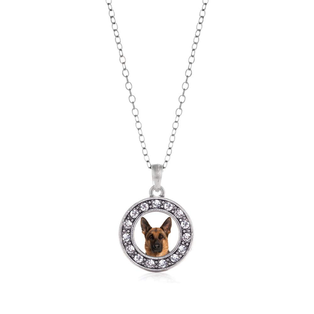Inspired Silver - German Shepherd Face - Silver Necklace for Women - Circle Pendant Chain Necklace Jewelry Gift with Cubic Zirconia - Women's Necklace Charm with Lobster Claw Clasp