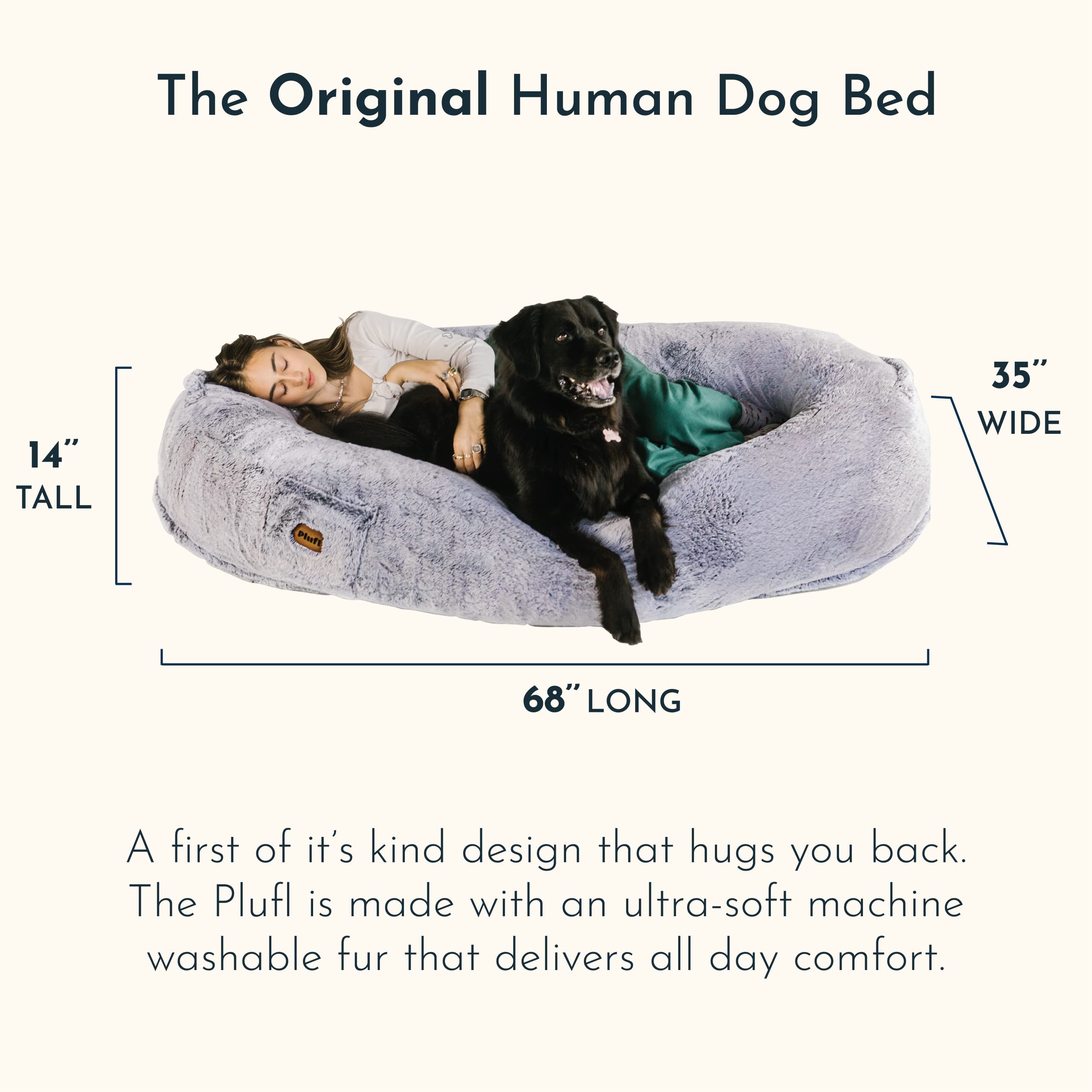 Plufl, The Original Human Dog Bed for Adults, Kids, and Pets. As Seen on Shark Tank. Comfy Plush Large Bean Bag with Memory Foam, Machine Washable, and Durable. Perfect nap and Floor Bed - Arctic Grey