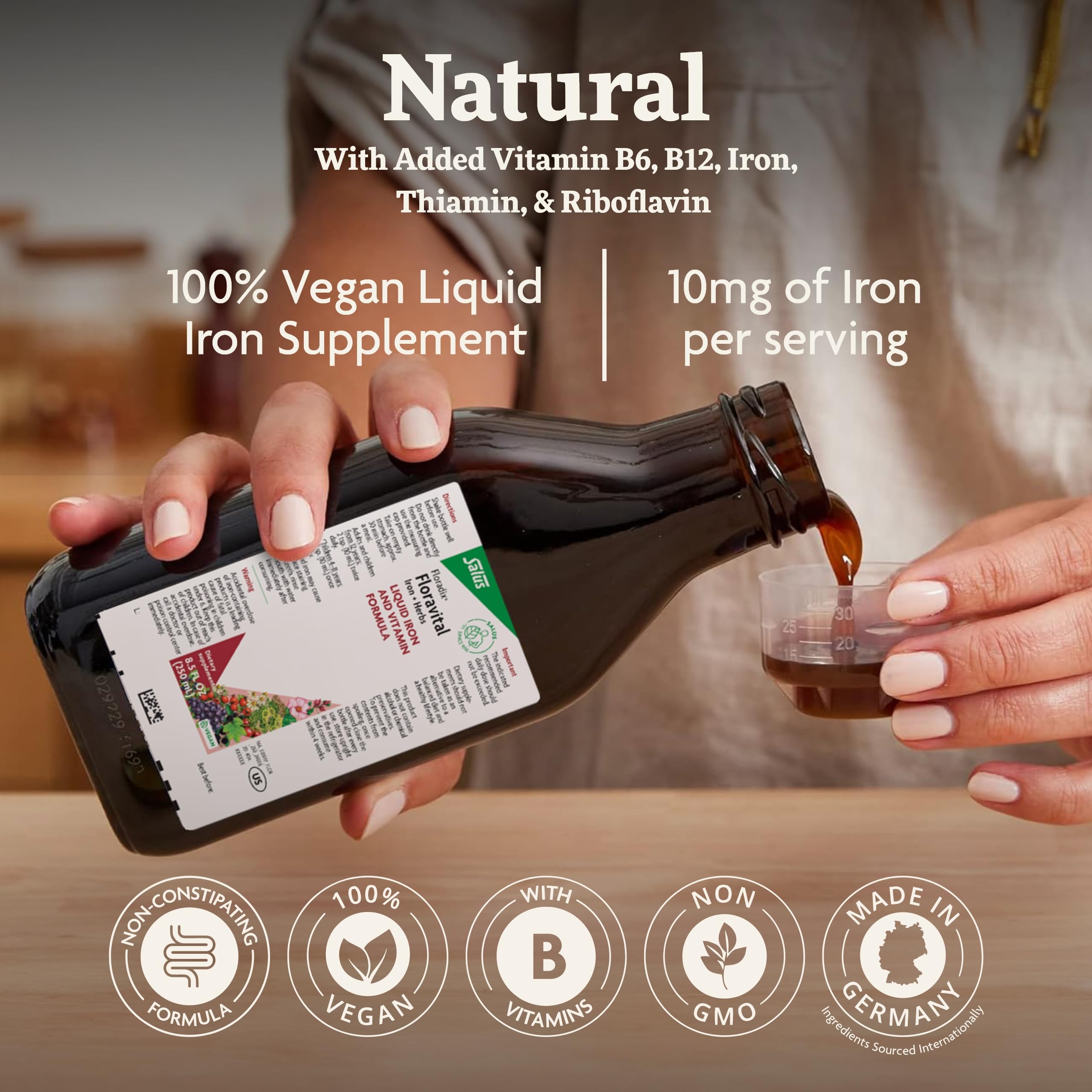 Floradix Floravital Liquid Iron & Vitamins Formula - Liquid Iron Supplement with B Complex Vitamins & Herbs for Energy Support - Vegan, Gluten-Free, Yeast- Free, Non-GMO - 17 oz