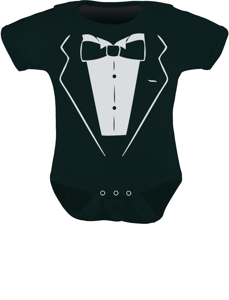 Tuxedo Baby Bodysuit with Bowtie Newborn Boy Printed Tux Suit and Tie Outfits 12M (6-12M) Black