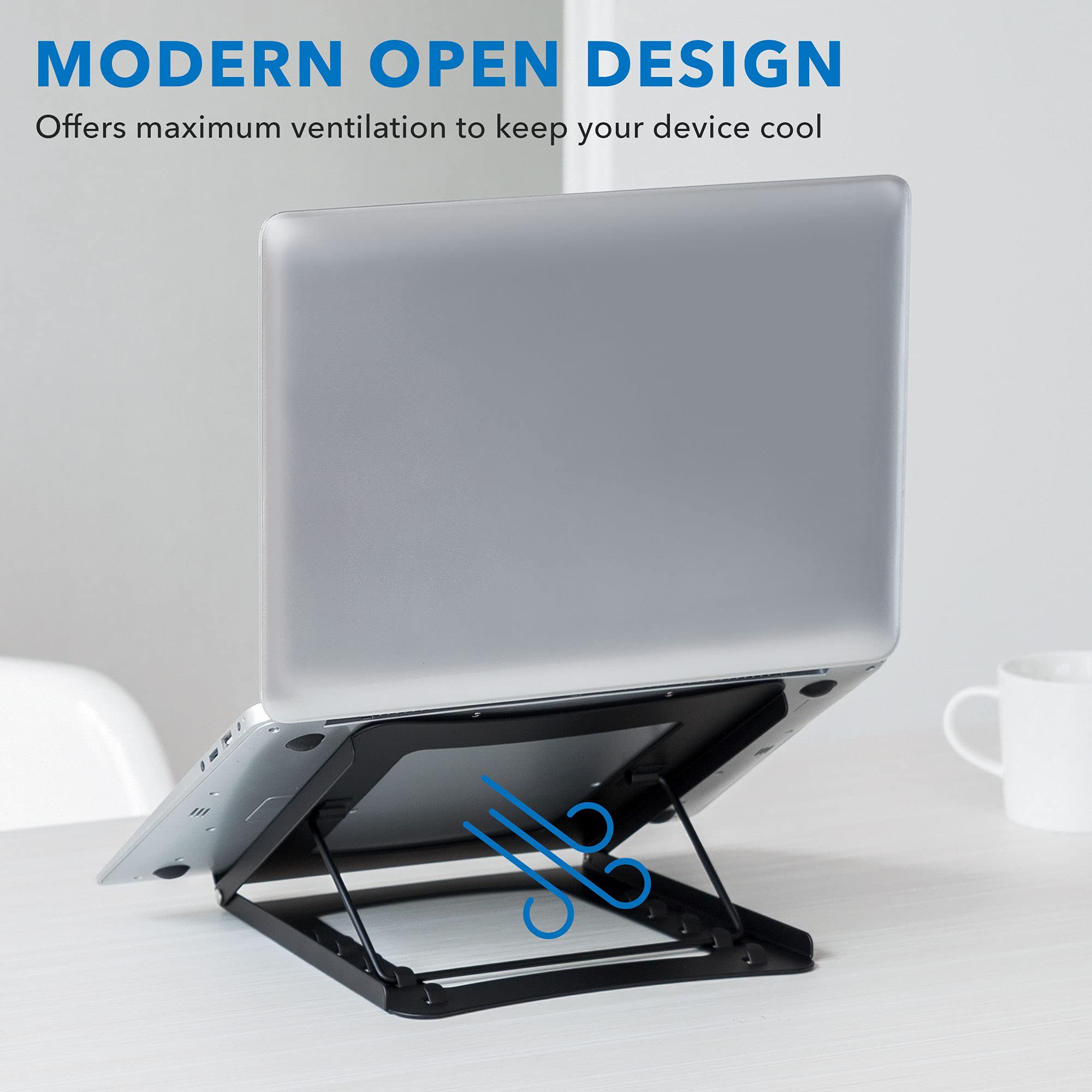 Laptop Stand for Desk Adjustable Height - Black Solid Steel Laptop Riser | 5 Adjustable Heights | Properly Positions Head, Neck, Back and Wrists to Reduce Aches while Working | No Assembly Required
