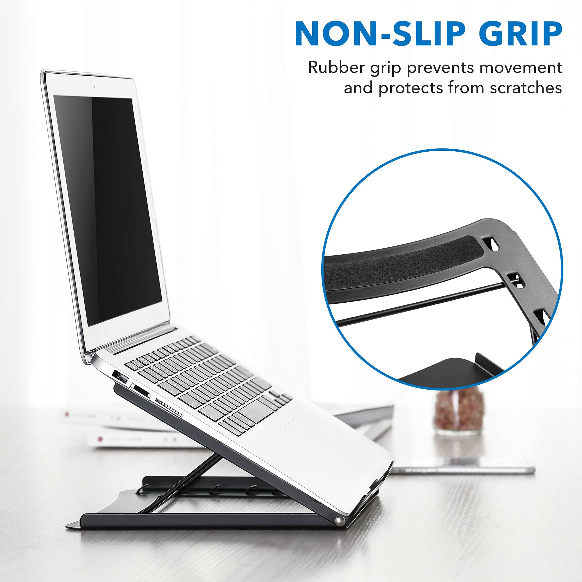 Laptop Stand for Desk Adjustable Height - Black Solid Steel Laptop Riser | 5 Adjustable Heights | Properly Positions Head, Neck, Back and Wrists to Reduce Aches while Working | No Assembly Required