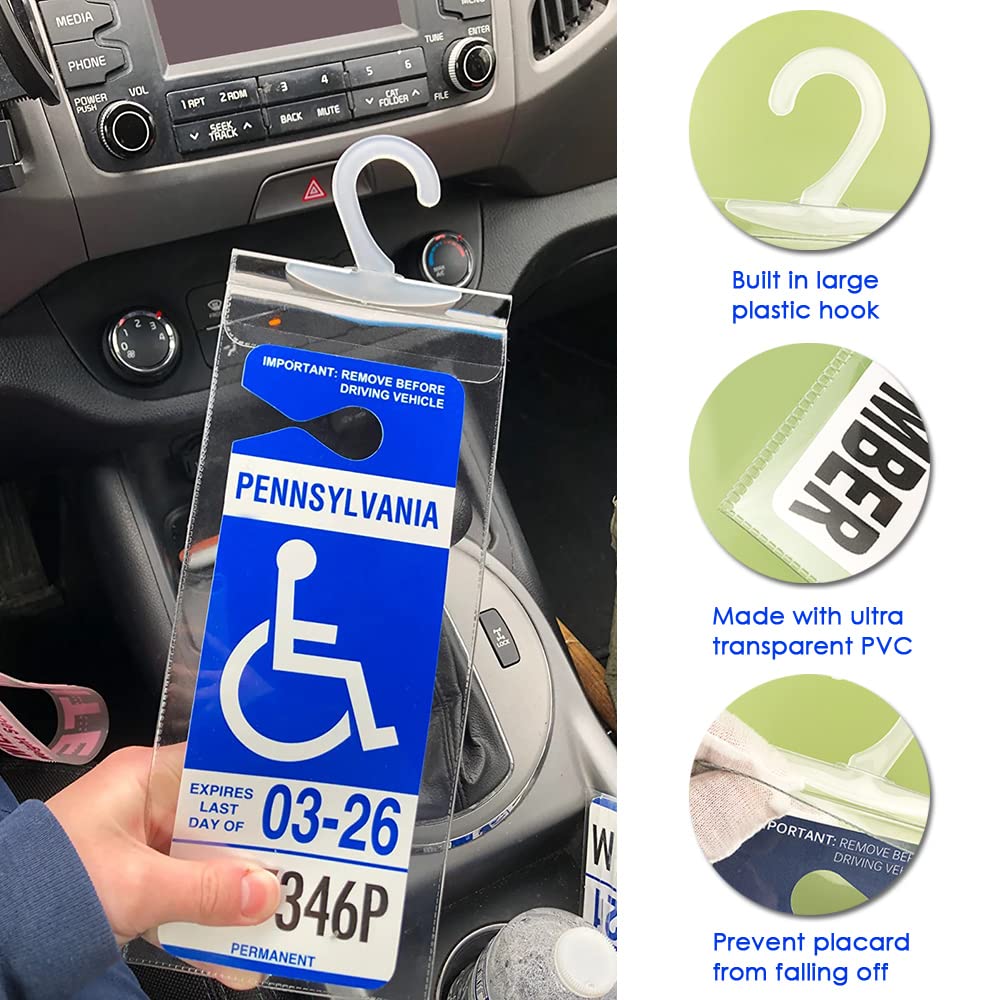 Handicap Parking Placard Holder, Ultra Transparent Disabled Parking Permit Placard Protective Holder Cover with Large Hanger by Tbuymax (Set of 2)