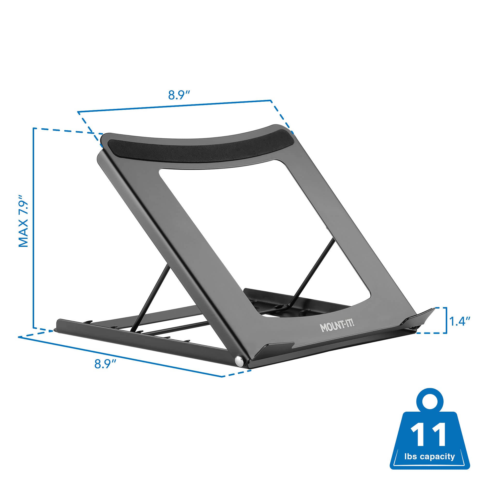 Laptop Stand for Desk Adjustable Height - Black Solid Steel Laptop Riser | 5 Adjustable Heights | Properly Positions Head, Neck, Back and Wrists to Reduce Aches while Working | No Assembly Required