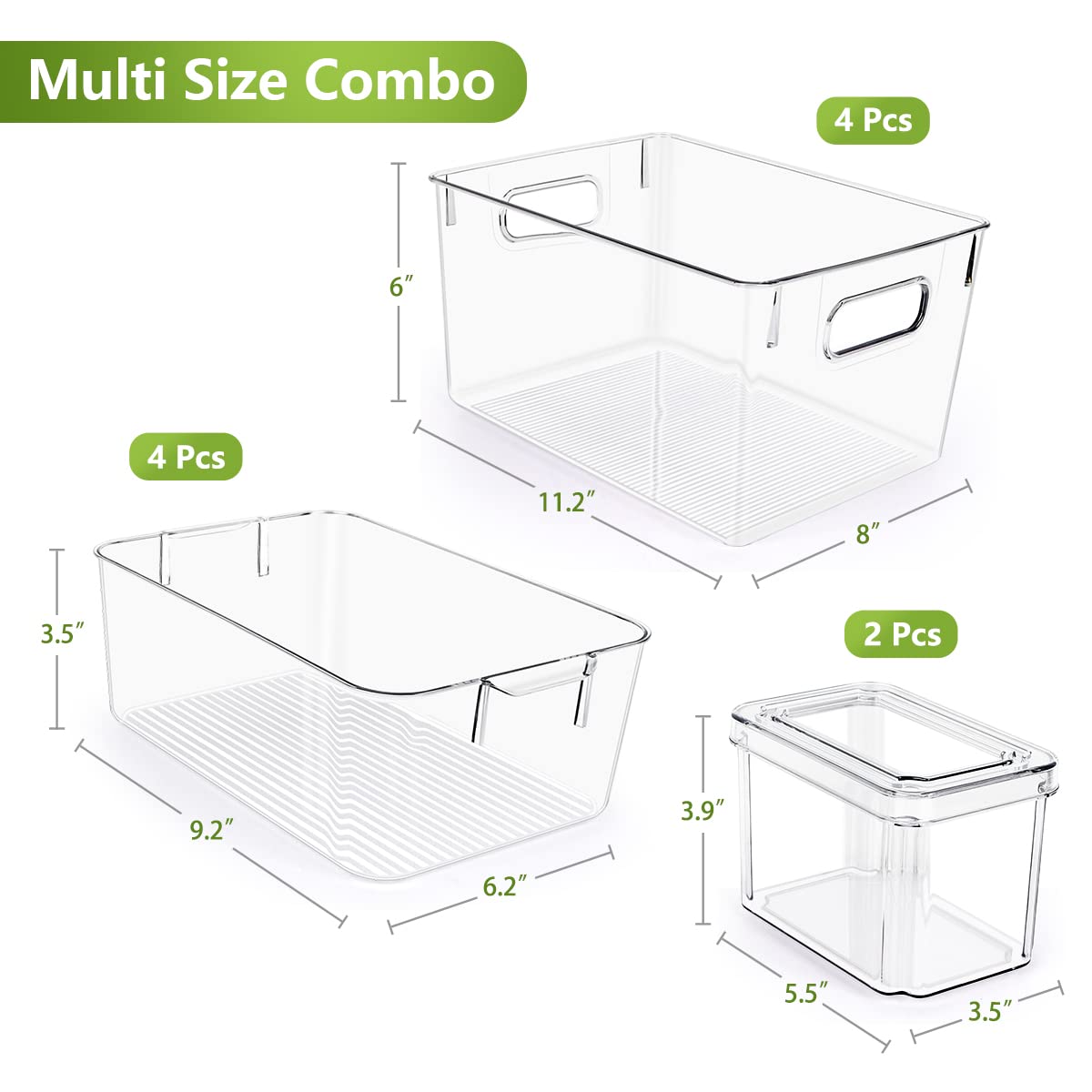 Set Of 10 Refrigerator Pantry Organizer Bins, Clear Plastic Food Storage Bins for Kitchen, Countertops, Cabinets, Fridge, Freezer, Bedrooms, Bathrooms, Clear Plastic Pantry Storage Containers