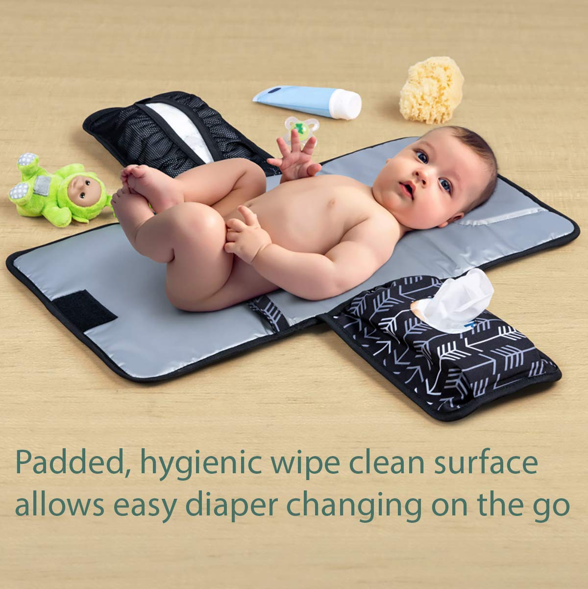 Baby Changing Pad by Lil Fox. Portable Changing Pad for Baby Diaper Bag or Changing Table Pad. One-Hand Diaper Change Pad. Baby Shower Gifts, Newborn Baby Essentials, Unisex Baby Stuff