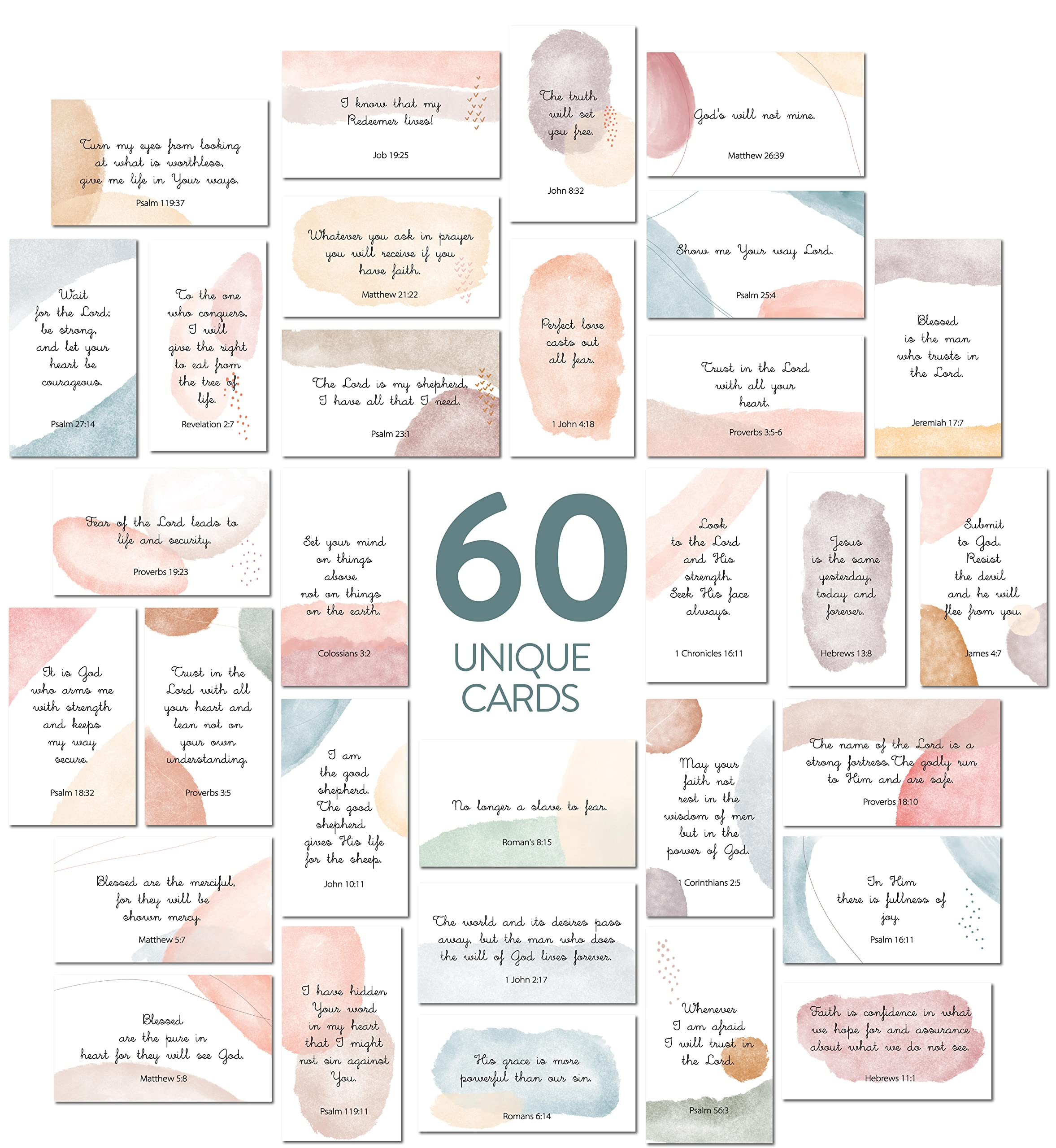 DIVERSEBEE Inspirational Prayer Cards, 60 Unique Bible Verse Cards, Assorted Mini Scripture Cards, Encouragement Motivational Cards, Christian Bible Gifts (Watercolor)