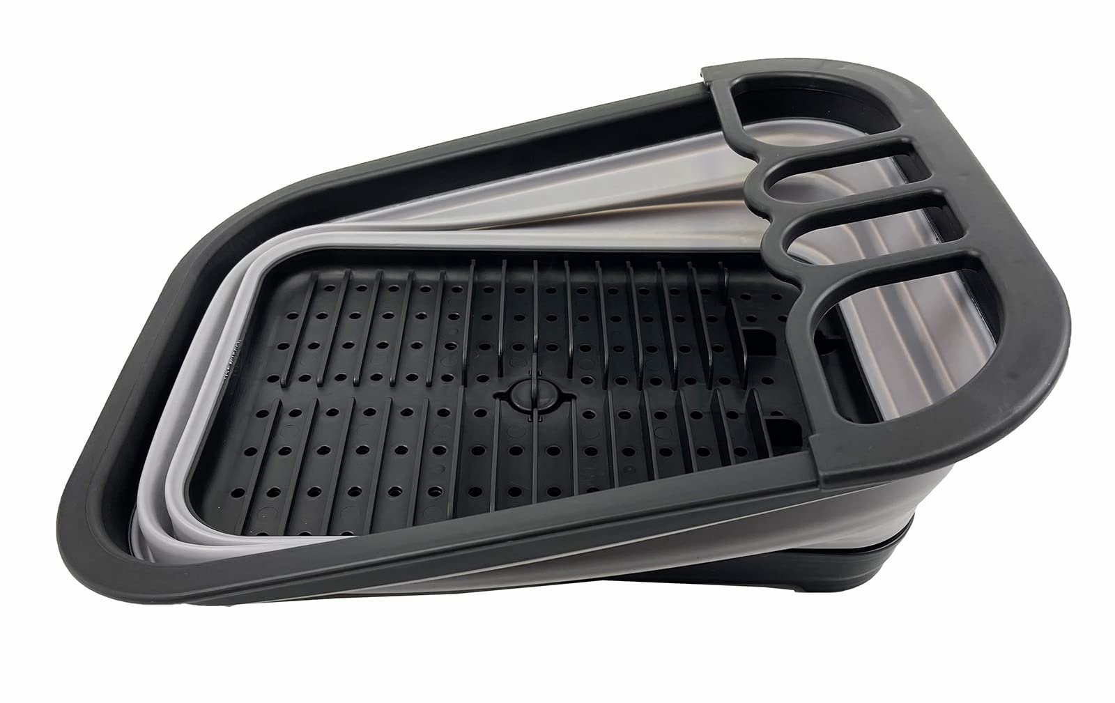 SAMMART 7.3L (1.9 Gallon) Collapsible Dish Drainer with Drainer Board - Foldable Drying Rack Set - Portable Dinnerware Organizer - Space Saving Kitchen Storage Tray (Black/Alloy Grey)