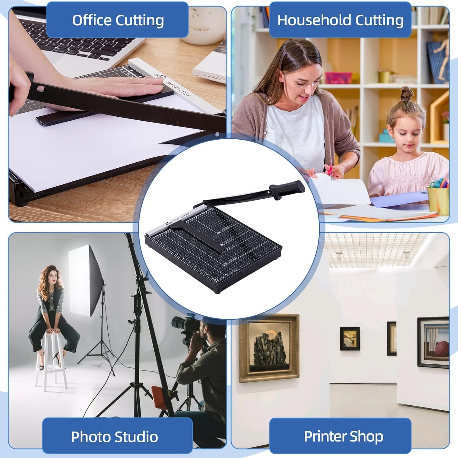 ISDIR Paper Cutter Guillotine, 12 Inch Paper Cutting Board, 12 Sheets Capacity, Heavy Duty Metal Base, Dual Paper Guide Bars, Professional Paper Cutter and Trimmer for Home, Office (12'' Black)