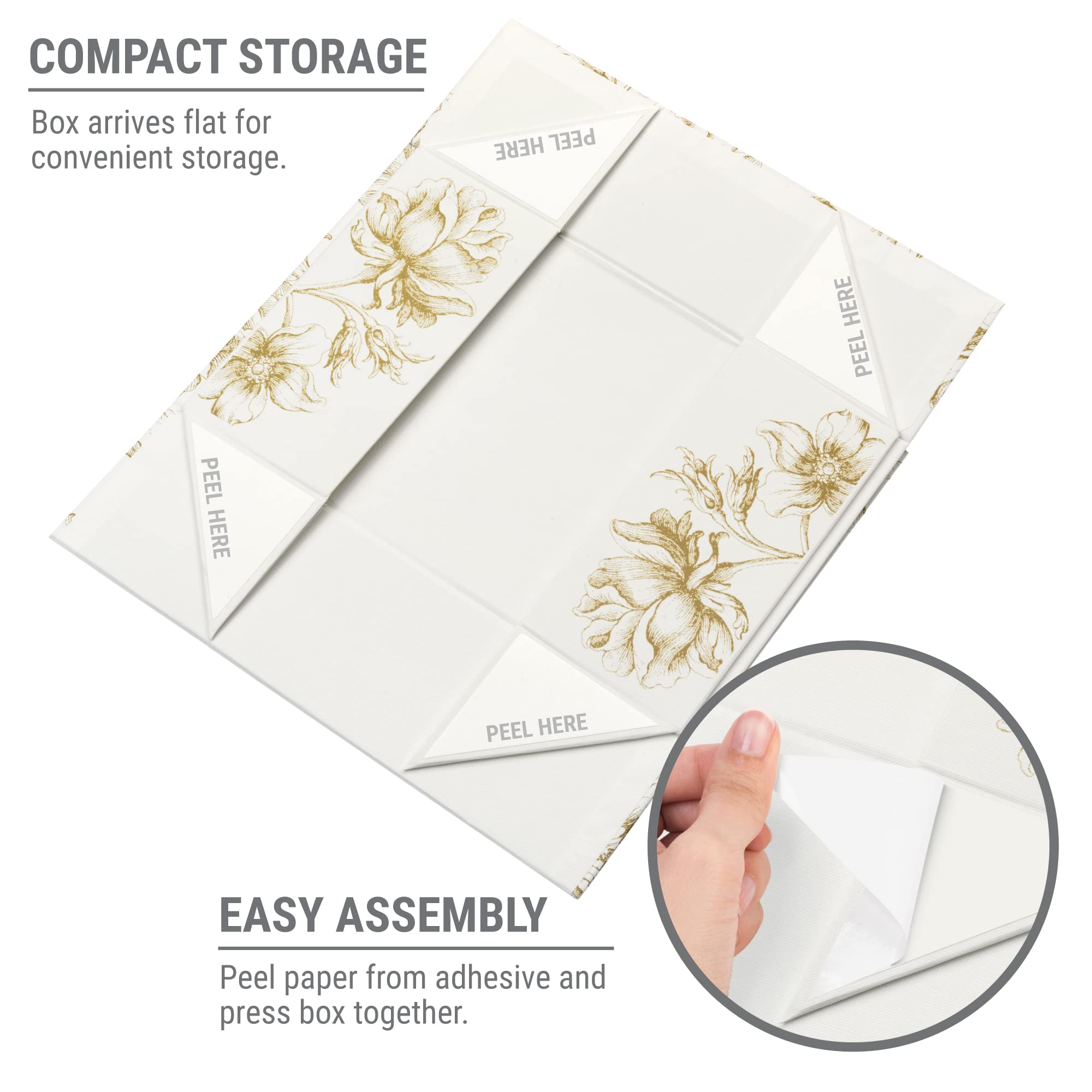 Sorarto Luxury Magnetic Gift Box | Sturdy Reusable Decorative Gift Boxes for Groomsmen & Bridesmaid Proposal, Wedding, Fancy Birthday Presents in White Linen Fabric Paper, 11.5" x 7.5" x 3.5" (Golden Bouquet)