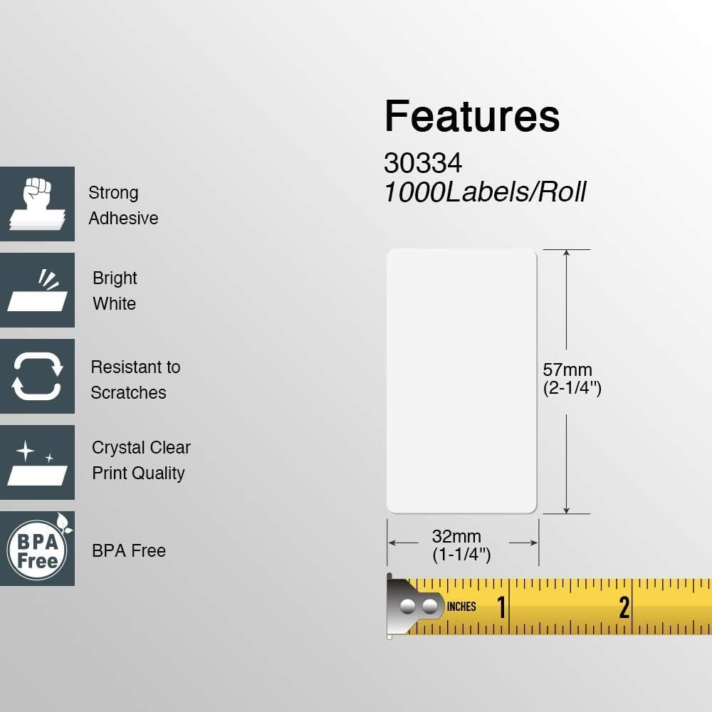 BETCKEY - Compatible DYMO 30334 (2-1/4" x 1-1/4") Medium Multipurpose Barcode/FNSKU/UPC/FBA Labels - Compatible with Rollo, DYMO Labelwriter 450, 4XL & Zebra Desktop Printers[10 Rolls/10000 Labels]