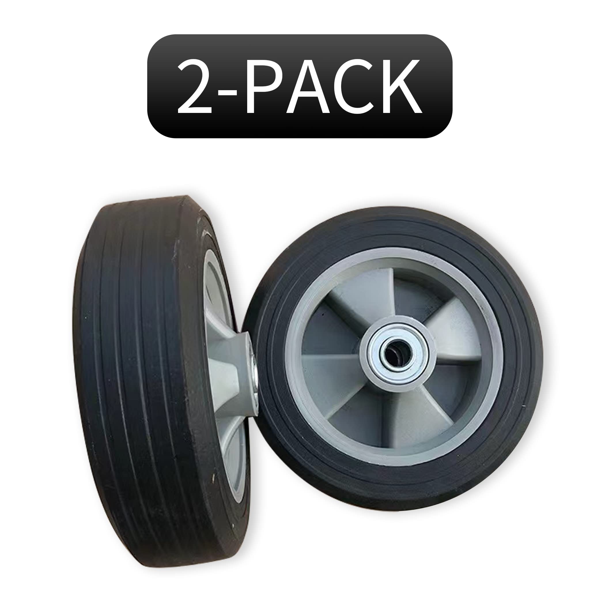 (2- Pack) Run-Flat Solid Rubber Replacement Tire 8" x 2'' with a 1/2" axle for Hand Trucks, Wheelbarrows, Dollies, Trolleys and More β Run Flat with 500 lbs Max Load