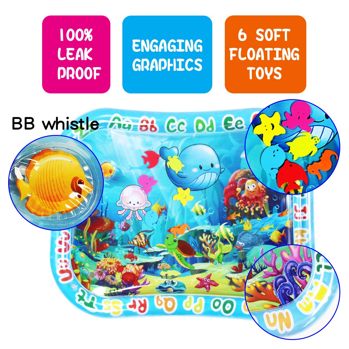 SUNSHINE-MALL Baby Play Water mat, Tummy Baby Toys with BB Call, Fun Early Development Activity Play Center for Newborn (100 x 80 cm), Blue