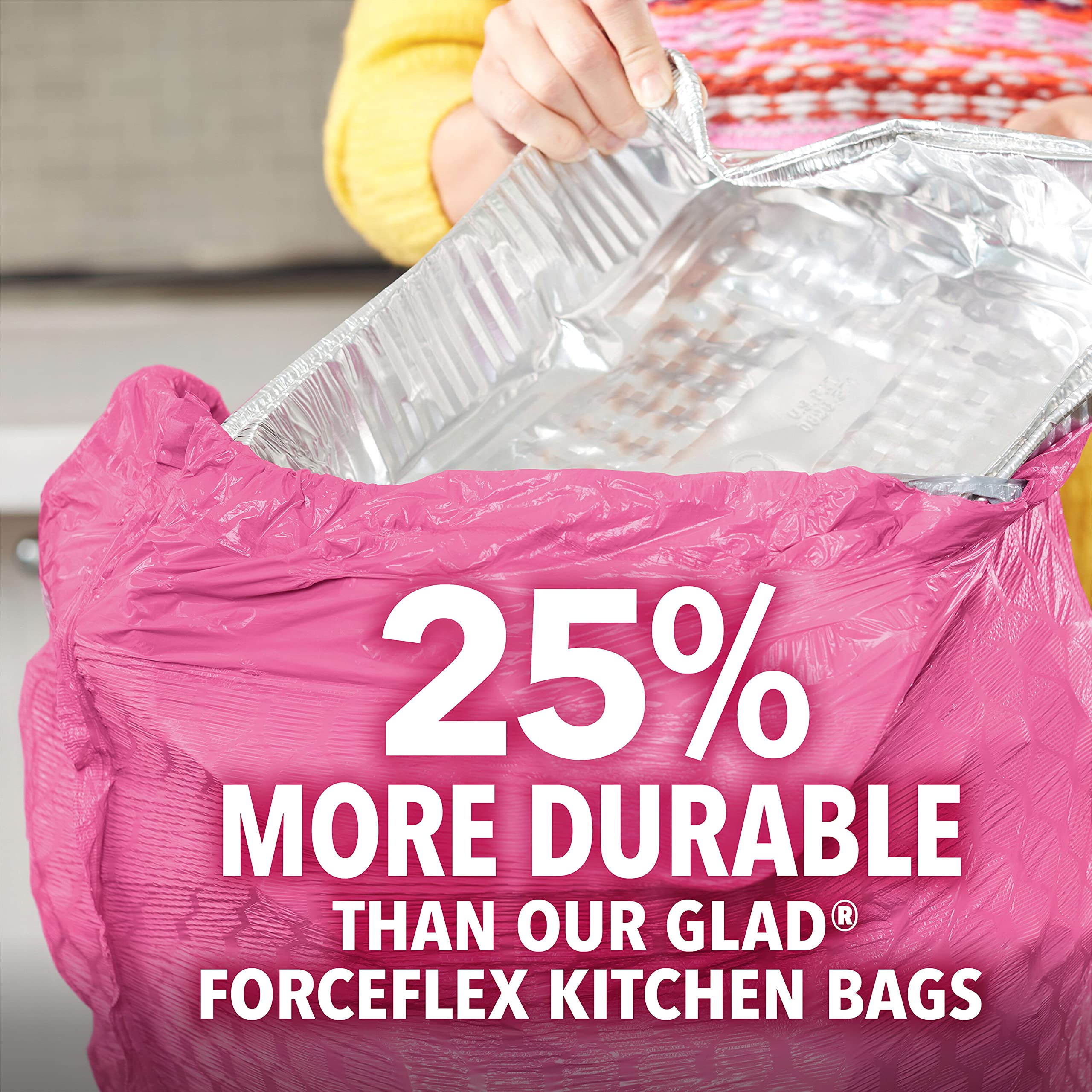 GLAD ForceFlexPlus Tall Kitchen Drawstring Trash Bags, 13 Gallon Pink Trash Bag for Kitchen Trash Can, Cherry Blossom Febreze Freshness and Leak Protection, 90 Count