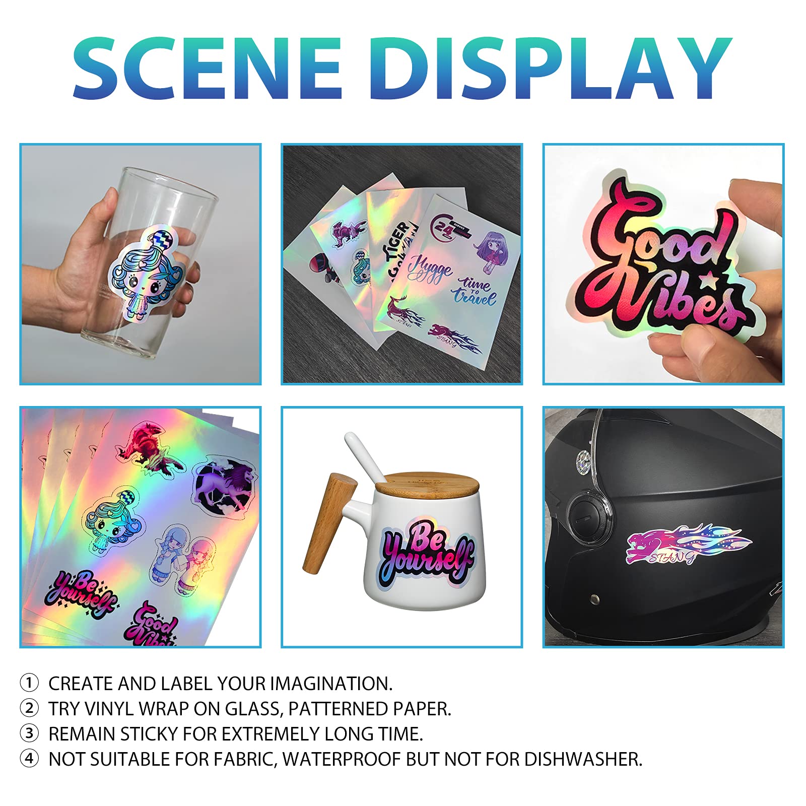 Printable Holographic Sticker Paper for Your Ink Jet Printer 8.5 x 11 Inches Dries Quickly Waterproof Sticker Paper Rainbow Vinyl Sticker Paper 20 pcs